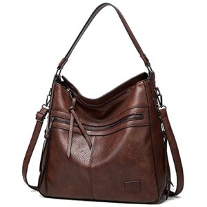 handbags for women, sixvona large pu leather hobo bags purses shoulder crossbody bags for ladies, coffee