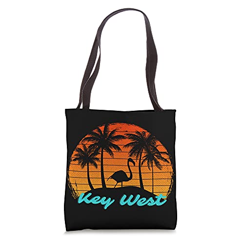 Key West Beach Vintage Retro Sunset Flamingo Tote Bag