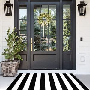 bottalive black and white striped outdoor rugs 35.5” x 59” front porch rug cotton hand-woven area rug for layered door mats, farmhouse, entry way, welcome door mat