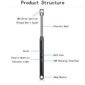 Vidisan Rechargeable Candle Lighter and Wick Trimmer,Candle Accessory Set,Candle Wick Clipper Wick Cutter Scissor,Electric Rechargeable Arc Lighter Display USB Lighter-Black