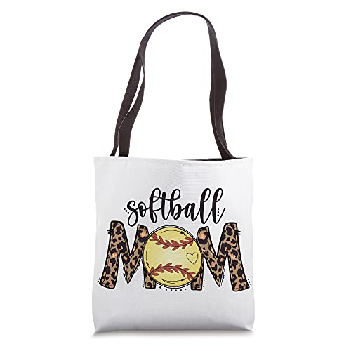 Moms Softball Leopard Print Mother's Day Women's Softball Tote Bag