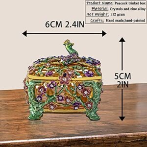 YU FENG Peacock Figurine Trinket Boxes Hinged Collectible Crystal Jeweled Enameled Ring Holder Animal Jewelry Box Dressing Table Ornament