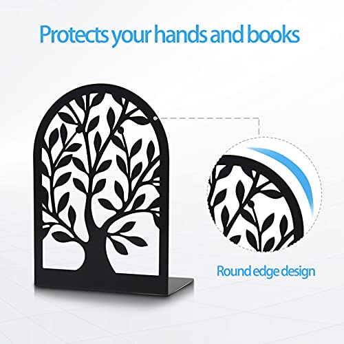 Book Ends, Bookends for Shelves, Tree Book End to Hold Books, Metal Bookend Stopper, Non-Skid Book Holder, Black Book Supports for Office Home Kitchen, Modern Decorative Bookends(3 Pair/6 Pcs)