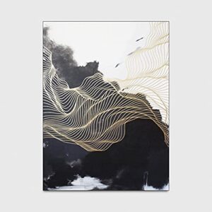 Doramei Modern Abstract Area Rugs Black and Beige Gold Lines Contemporary Carpets for Livingroom Bedroom Stylish Art Marble Waves Guestroom Playroom Coffee Table Indoor Runner 6x8ft D, 6 x 8 ft