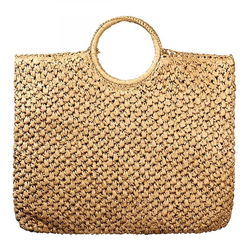 Straw Tote Bag Women Large Square Hand Woven Handbags Beach Hobo Bag for Daily Use Beach Shopping Travel (Beige)