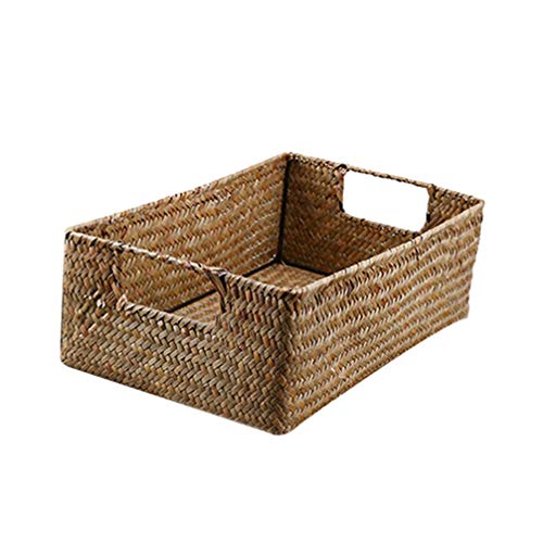 Seagrass Basket Straw Basket Seagrass Storage Baskets, Wicker Storage Baskets, Hand- Woven Wicker Baskets with Handles, Wicker Baskets for Organizing Seagrass Basket Small Wicker Baskets