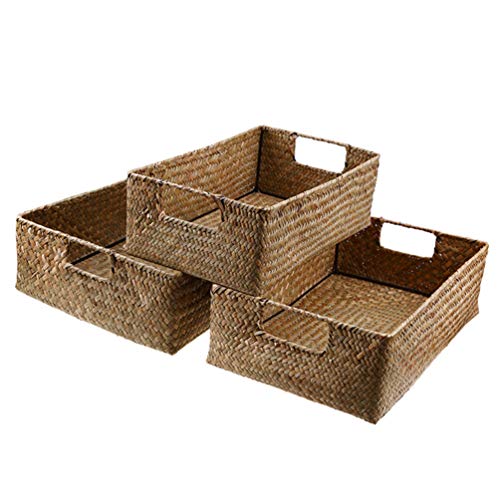 Seagrass Basket Straw Basket Seagrass Storage Baskets, Wicker Storage Baskets, Hand- Woven Wicker Baskets with Handles, Wicker Baskets for Organizing Seagrass Basket Small Wicker Baskets