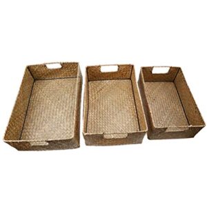 Seagrass Basket Straw Basket Seagrass Storage Baskets, Wicker Storage Baskets, Hand- Woven Wicker Baskets with Handles, Wicker Baskets for Organizing Seagrass Basket Small Wicker Baskets