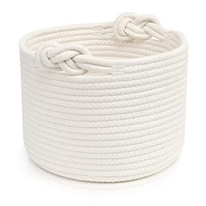 abenkle small woven basket, cotton rope shelf storage basket, small round basket, cute baby basket, decorative round bin for nursery bedroom bathroom, 9.4″ x 9.4″x 7.1″ empty gift basket – white