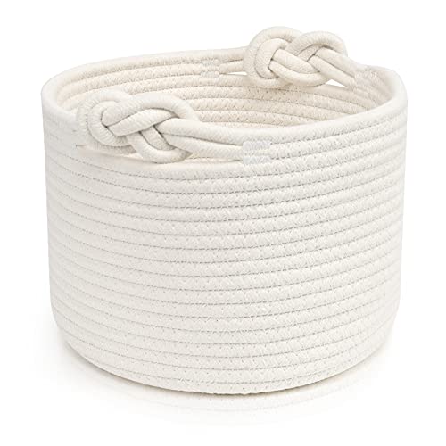 ABenkle Small Woven Basket, Cotton Rope Shelf Storage Basket, Small Round Basket, Cute Baby Basket, Decorative Round Bin for Nursery Bedroom Bathroom, 9.4" x 9.4"x 7.1" Empty Gift Basket - White