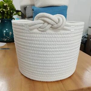 ABenkle Small Woven Basket, Cotton Rope Shelf Storage Basket, Small Round Basket, Cute Baby Basket, Decorative Round Bin for Nursery Bedroom Bathroom, 9.4" x 9.4"x 7.1" Empty Gift Basket - White