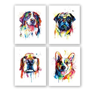 4 set lovely dog canvas wall art-puppy positive quote art print,lovely dog canvas wall art,pet canvas painting puppy artwork,burnese mountain dog bright and colorful art print,colorful and splashy corgi art print,colorful golden retriever art print,colorf