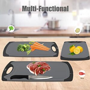 ZVP Extra Large Cutting Board for Kitchen Set of 4, Plastic Chopping Boards with Knife, Easy Grip Handle, Juice Groove, BPA Free, Dishwasher Safe, Non Slip, Non Porous, Gray Black