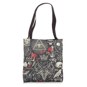 satan alchemy horror gift alchemist satanic tote bag