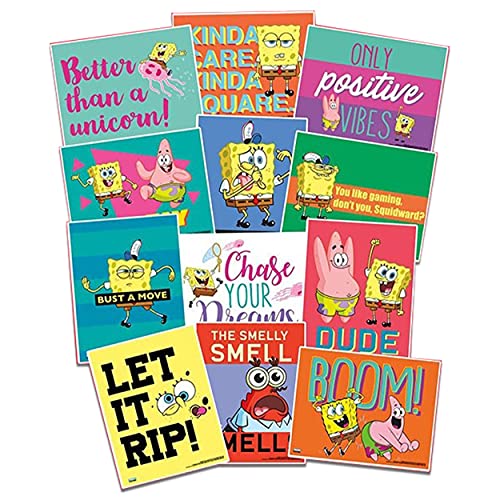 Nick Shop SpongeBob Poster Pack for Kids, Boys - Bundle with 12 SpongeBob Posters For Bedroom, Walls, Party Supplies| SpongeBob Room Decor With Bubble Guppies Stickers (SpongeBob Decorations)