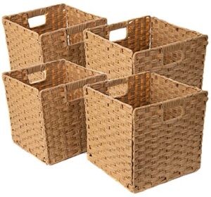 foldable synthetic plastic wicker storage basket with iron wire frame by blue ridge basket company (set of 4)