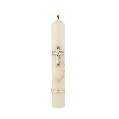 First Holy Communion Hand Decorated Taper Candle with Chalice, Cross and Host Design, Catholic Gifts for Girls and Boys, Tall Candles Church Supplies, 9.75 Inches