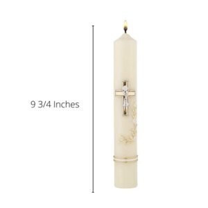 First Holy Communion Hand Decorated Taper Candle with Chalice, Cross and Host Design, Catholic Gifts for Girls and Boys, Tall Candles Church Supplies, 9.75 Inches