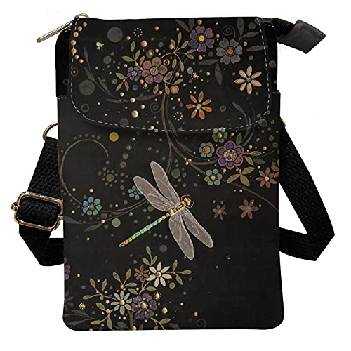 Kuiaobaty Vintage Dragonfly Floral Handbag Zip Shoulder Purse Travel Anti-theft Crossbody Bag Women Daily Sling Purse Bag