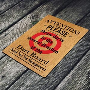 JP's Parcels Tin Sign Man Cave Décor - Metal Signs 12 x 8 in. Attention! Please Throw Darts in The General Direction of The Dart Board Thank You The Management