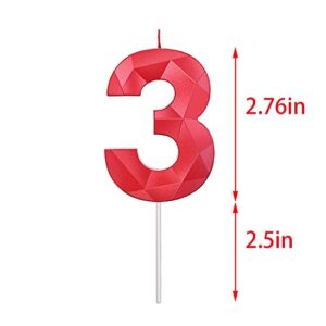 13th Birthday Candles,3D Diamond Shape Number 13 Candles Happy Birthday Cake Topper Numeral Candles Decoration for Reunions Theme Party Anniversary Birthday Party Supplies (Red,13)