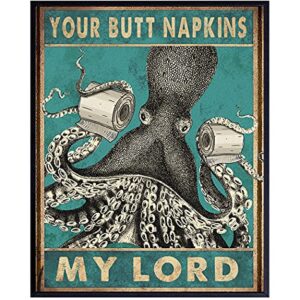 Octopus Nautical Bathroom Decor - Butt Napkins - Beach Bathroom Decor - Bath Wall Decor - Funny Bathroom Decor - Guest Bathroom Decorations - Toilet Paper Wall Art - Restroom Sign - Powder Room Decor