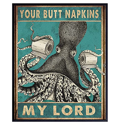 Octopus Nautical Bathroom Decor - Butt Napkins - Beach Bathroom Decor - Bath Wall Decor - Funny Bathroom Decor - Guest Bathroom Decorations - Toilet Paper Wall Art - Restroom Sign - Powder Room Decor