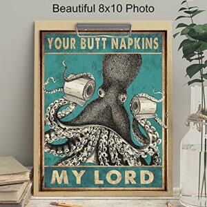 Octopus Nautical Bathroom Decor - Butt Napkins - Beach Bathroom Decor - Bath Wall Decor - Funny Bathroom Decor - Guest Bathroom Decorations - Toilet Paper Wall Art - Restroom Sign - Powder Room Decor