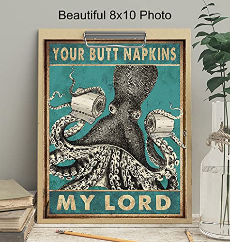 Octopus Nautical Bathroom Decor - Butt Napkins - Beach Bathroom Decor - Bath Wall Decor - Funny Bathroom Decor - Guest Bathroom Decorations - Toilet Paper Wall Art - Restroom Sign - Powder Room Decor