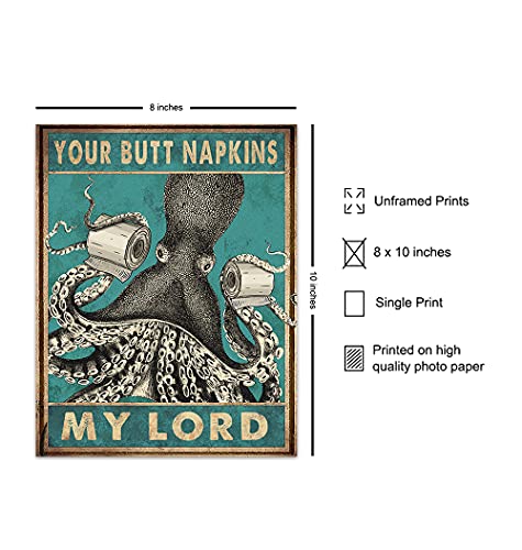 Octopus Nautical Bathroom Decor - Butt Napkins - Beach Bathroom Decor - Bath Wall Decor - Funny Bathroom Decor - Guest Bathroom Decorations - Toilet Paper Wall Art - Restroom Sign - Powder Room Decor