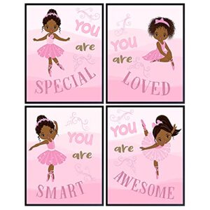 black ballerina wall decor – african american girl wall art – black girls wall decor – toddler, nursery, little girls bedroom decor – pink girls room decor – positive quotes baby girl room decorations