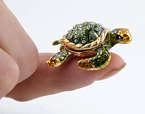 SEVENBEES Mini Sea Turtle Figurine Trinket Box Hinged Jewelry Boxes