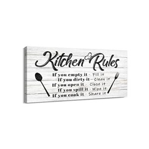 pinetree art kitchen rules wall decor funny inspirational quote canvas print art modern rustic farmhouse kitchen decorative (8x16 inch, w)