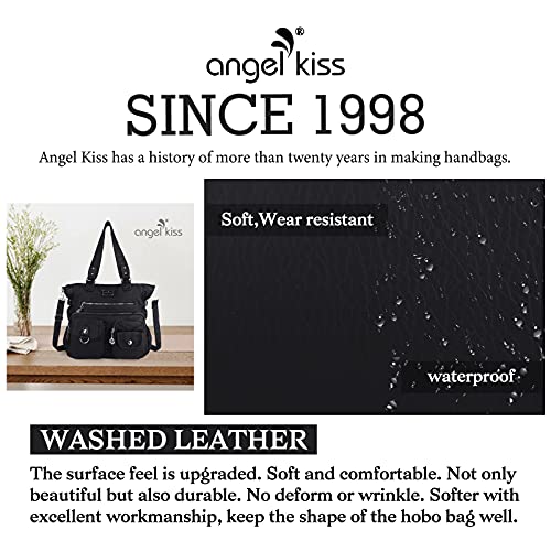 Angelkiss Purses and Handbag for Women Soft PU Leather Shoulder Handbag Hobo Bags Satchel Shoulder Bags Ladies Tote Crossbody Travel Bag Black