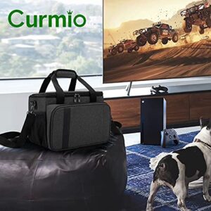 CURMIO Game Console Carrying Case Compatible with Xbox Series X, Portable Carrying Bag with Shoulder Strap for Controllers, Cables, Headsets, Ideal for Game Player, Black, Patent Pending, Bag Only