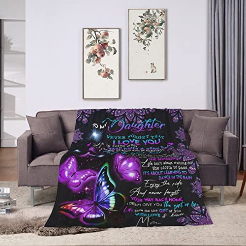 yuboo to Daughter's Gifts Butterfly Blanket from Mom,Fleece Purple Sublimation Throw for Daughter&Girl's Gifts Birthday/Holiday Present,60x50 inches for Adults and Teens