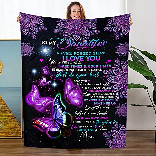 yuboo to Daughter's Gifts Butterfly Blanket from Mom,Fleece Purple Sublimation Throw for Daughter&Girl's Gifts Birthday/Holiday Present,60x50 inches for Adults and Teens