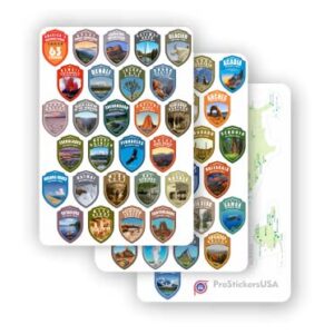 National Parks Map Push Pin, 3D Domed Stickers with 1 x 1.5 inch collection for passport book | Poster travel map in mahogany/black frame | Large map