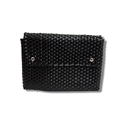 Somewhere Haute® Recycled Plastic Hand Woven Fold over Clutch Bag (Solid Black)