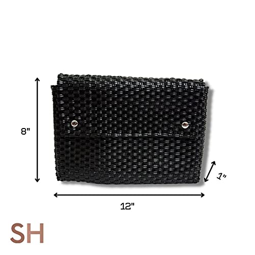 Somewhere Haute® Recycled Plastic Hand Woven Fold over Clutch Bag (Solid Black)