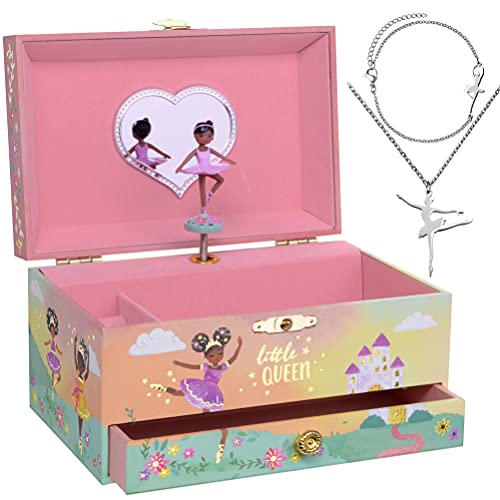 Jewelkeeper Ballerina Music Box & Little Girls Jewelry Set - 3 Ballerina gifts for Girls - Little Queen Design