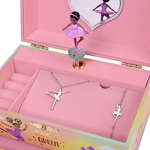 Jewelkeeper Ballerina Music Box & Little Girls Jewelry Set - 3 Ballerina gifts for Girls - Little Queen Design