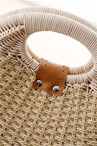 Women's Shell Shape Straw Bag Rattan Beach Tote Summer Straw Tote Bag (Brown,One Size)