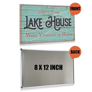 BEASTZHENG Rustic Welcome to Our Lake House Metal Tin Sign Wall Decor Farmhouse Beach Sign Gifts