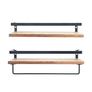 Montle Home Wood Storage Shelves, Wall Mounted Floating Shelves for Bathroom and Kitchen in Carbonized Natural, Set of 2