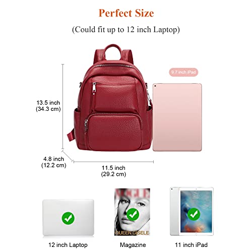 Over Earth Genuine Leather Backpack Purse for Women Fashion Leather Rucksack Purse(O605E Wine Red)