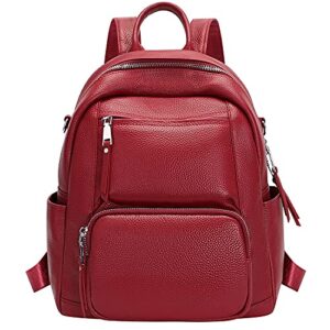 Over Earth Genuine Leather Backpack Purse for Women Fashion Leather Rucksack Purse(O605E Wine Red)