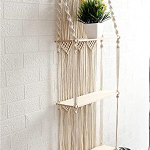 ELASAD Macrame Wall Hanging Plant Shelf, 3-Tier Macrame Shelves Boho Bathroom Shelf, Handmade Boho Floating Shelves for Plants and Decor