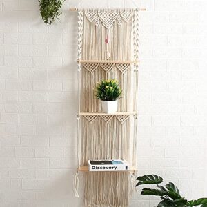 ELASAD Macrame Wall Hanging Plant Shelf, 3-Tier Macrame Shelves Boho Bathroom Shelf, Handmade Boho Floating Shelves for Plants and Decor