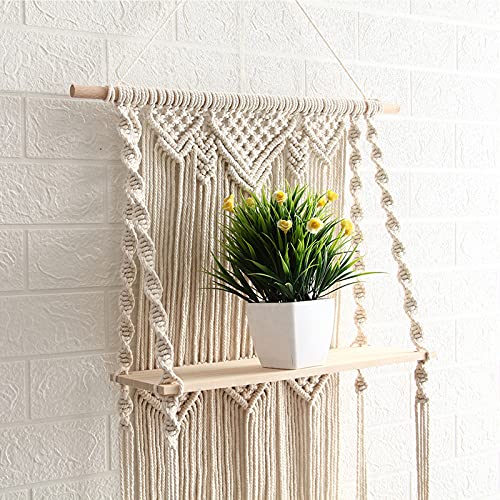 ELASAD Macrame Wall Hanging Plant Shelf, 3-Tier Macrame Shelves Boho Bathroom Shelf, Handmade Boho Floating Shelves for Plants and Decor